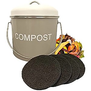 Compost Bin for Kitchen Countertop with Lid - Indoor Bucket for Food Scraps, Decorative Recycler Pail for Home Composting. Grey and White Country Kitchen Decor by Gardenatomy