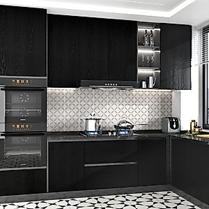 Skyblur 24" x 118" Black Wood Contact Paper for Cabinets Peel and Stick Countertops Wallpaper Wood Grain Dark Wall Paper Self Adhesive Removable Vinyl Black Contact Paper for Counter Tops Desktop