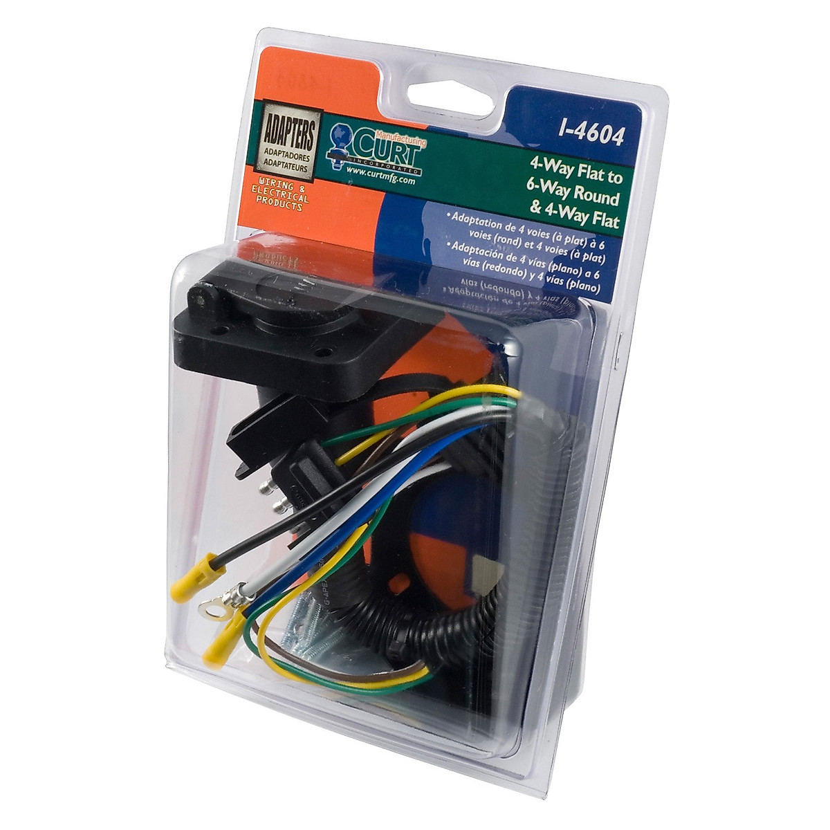 CURT 57604 Dual-Output 4-Way Flat Vehicle-Side to 6-Way Round Trailer Wiring Adapter