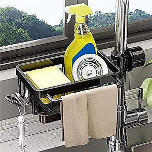 Kvfubvfeb Convenient Sponge Storage Rack Innovative Black Left Type Sponge Rack for Kitchen Sink Detachable Faucet Drain