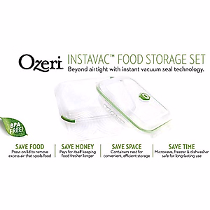 Ozeri INSTAVAC Green Earth Food Storage Container Set, BPA-Free 8-Piece Nesting Set with Vacuum Seal and Locking Lids