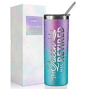 Onebttl Retirement Gifts for Women, Funny Retirement Tumbler 20oz, Retired Gifts for Coworkers, Grandma, Friends - Blue Purple (The Queen Has Retired)
