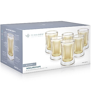 Teabloom Modern Insulated Turkish Tea Glasses - Set of 6 Double Walled Glass Teacups (6 oz / 177 ml)
