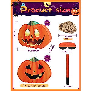Halloween Pumpkin Piñata - 74pc Set: Complete Party Game with Toys, Goodie Bags, Bat & Blindfold - Perfect for Kids' Birthdays, Classroom Prizes & Festive Decorations