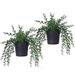 HUANGXIN Fake Plants Artificial Succulents Planters Realistic Faux Plant Mini Potted String of Pearls for Home Garden Office Decor