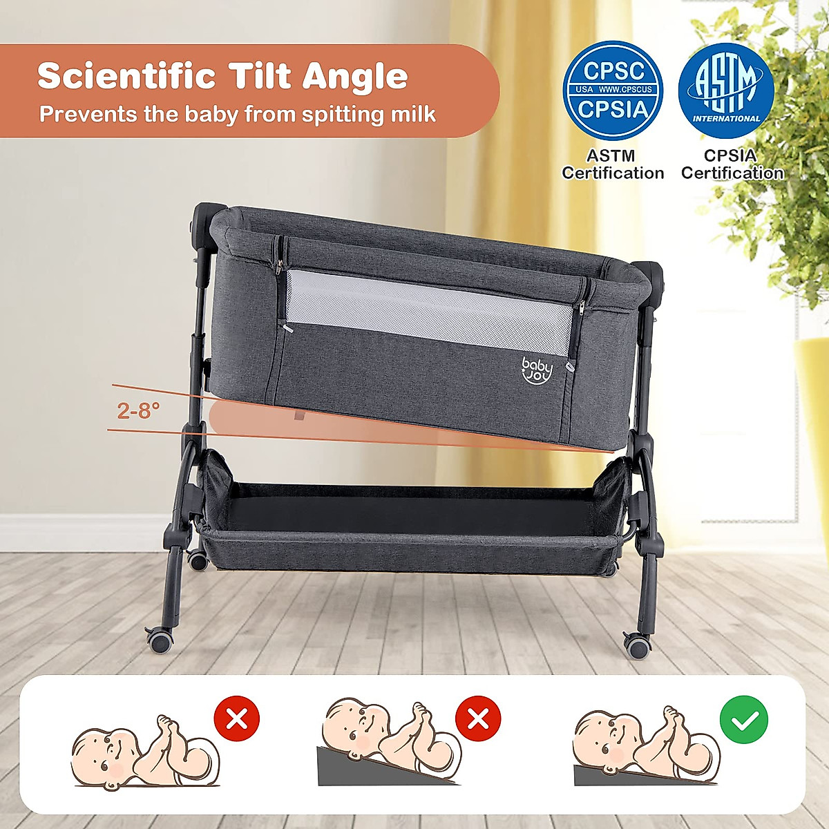 BABY JOY Baby Bassinet, 3-in-1 Rocking Bassinet w/Storage Basket, Double-Lock Design, 7 Adjustable Heights, Soft Mattress & Portable Travel Bag, Bassinet Bedside Sleeper for Newborns Infants (Gray)