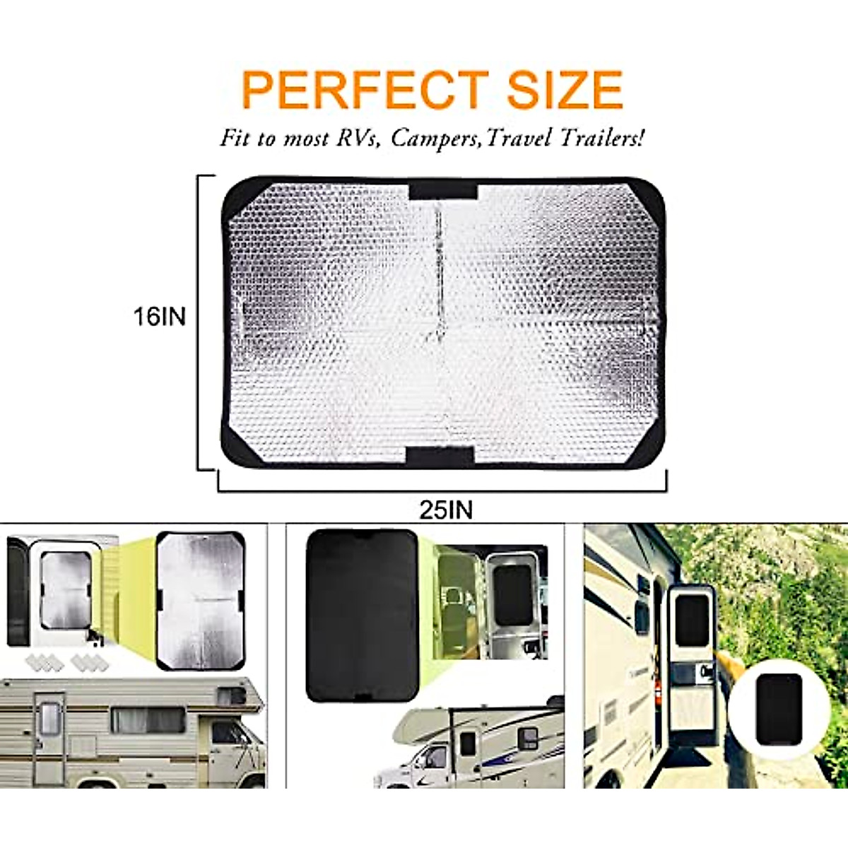 RV Window Shade, RV Door Window Shade Cover 16''x 25'', Camper Window Coverings for Travel Trailers, Sun Blackout Fabric, UV Rays Protection, Waterproof (2Pack)