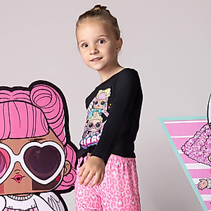 L.O.L. Surprise! Girls 2 Piece Outfits Tie Knot Long Sleeve Tee Top and Heart Pink Bell Bottom Flared Pants Set Black 8-9 Years