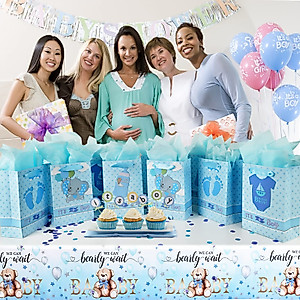 Dragonfy 16 PCS Baby Shower Bags for Boys - Medium Paper Gift Bags with Gift Wrapping Paper, Baby Shower Party Favors for Guests Baby Birthday Treat Bags(It’s a Boy!), blue
