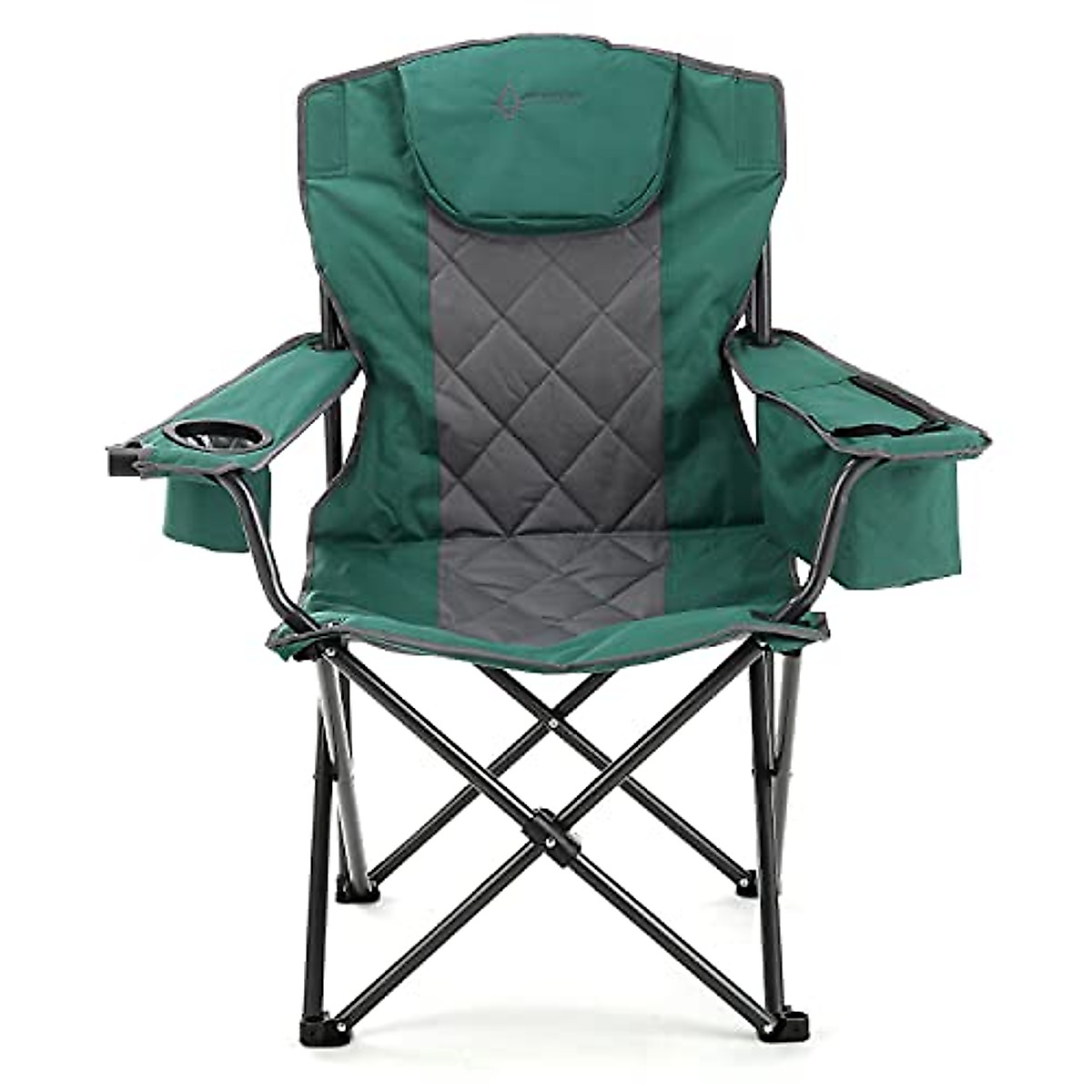 ARROWHEAD OUTDOOR Portable Folding Camping Quad Chair w/ 6-Can Cooler, Cup & Wine Glass Holders, Heavy-Duty Carrying Bag, Padded Armrests, Headrest & Seat, Supports up to 450lbs, USA-Based Support