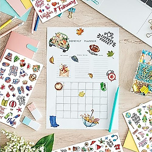 Perkoop 30 Sheets 1500+ Pieces Monthly Planner Stickers Vintage Seasonal Sticker Pack Holiday Calendar Stickers Planner Accessories Daily Journal Stickers for Journaling Scrapbook Budget, 15 Styles