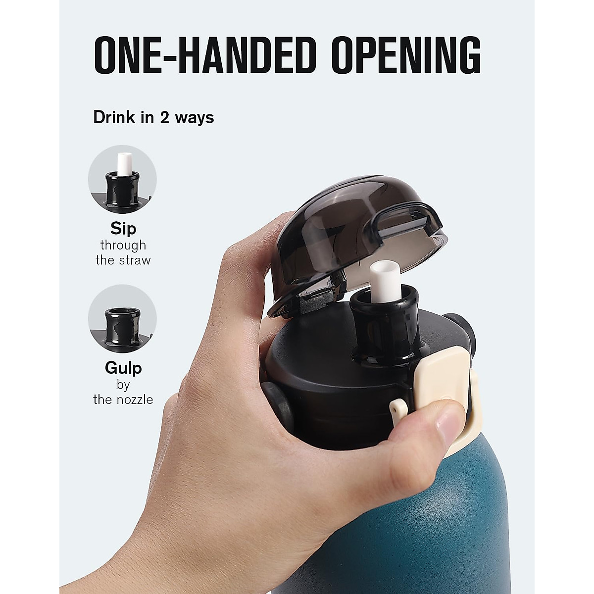 Half Gallon Water Bottle Insulated with Straw, Coolplus Large Water Jug with One-button Opening Lid, 64 oz Stainless Steel Metal Water Flask Themo Food Grade, Keep Cold 48h Hot 24h, Indigo Crush