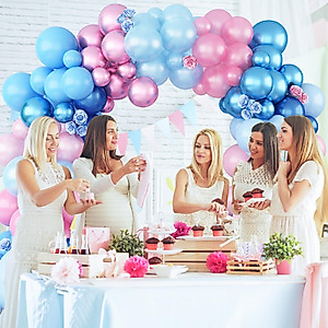 Pink Blue Balloon Arch Garland Kit, 152Pcs 18/10/5 Inch Gender Reveal Balloons, Metallic Blue Pink Mixed Party Balloons Pearl Blue Pink Balloons for Boys Girls Baby Shower Birthday Decoration