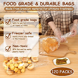 Bread Bags, 120 Pack Sourdough Bags for Homemade Bread Reusable Plastic Bakery Sandwich Freezer Bread Food Packaging Storage Bags with 120 Ties(13.7x11.8x4 inch)