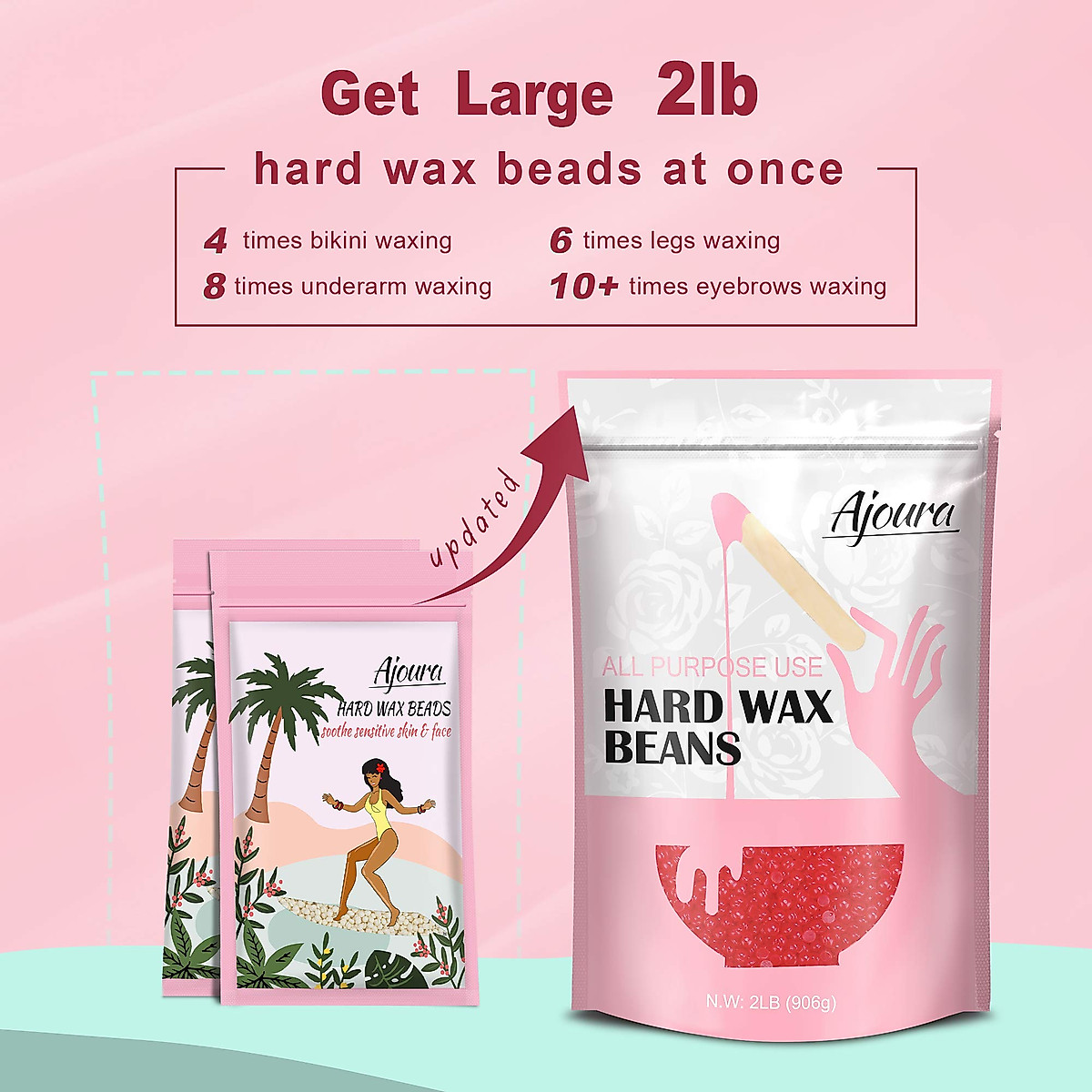 Ajoura 2 lb Hard Wax Beads, All-purpose Wax Beans for Sensitive Skin, Large Area Coarse Hair Removal, Refill Bag for Brazilian Bikini, Face, Eyebrows, Underarms, Arms, Chest, Back, Legs, Women Men
