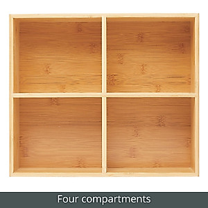 mDesign Bamboo Kitchen Pantry Organizer Bin Box, 4 Sections - Wooden Stackable Basket Crates for Food, Produce, Vegetable Storage - Use on Shelves or in Closet, Echo Collection - Natural/Tan