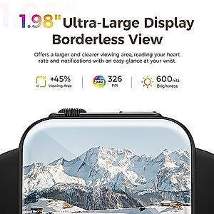 1.98" Smart Watch for Android iPhone, 100+ Sports Modes, Health, Sleep and Fitness Tracker, Step Calorie Counter, Water Resistant Fitness Watch, Smartwatches for Men Women, 2 Bands Included (Black)