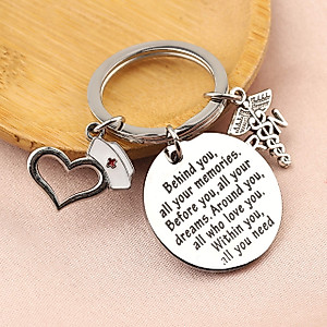 FEELMEM Registered Nurse Jewelry RN Keychain RN Gift RN Nurse Nursing Graduation Gift Behind You All Your Memories RN Jewelry