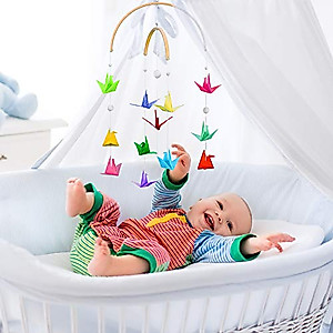 Nursery Mobile Crib Bed Bell Ceiling Wooden Wind Chime Hanging DIY Wooden Frame Ornaments Handmade Kit for Infant Toys Nursing Accessories Nurse Charms (Semi-Circular)