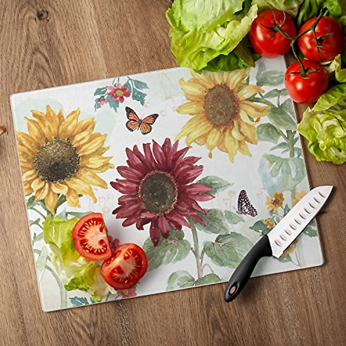 CounterArt Sunflower Splendor 3mm Heat Tolerant Tempered Glass Cutting Board 15” x 12” Manufactured in the USA Dishwasher Safe