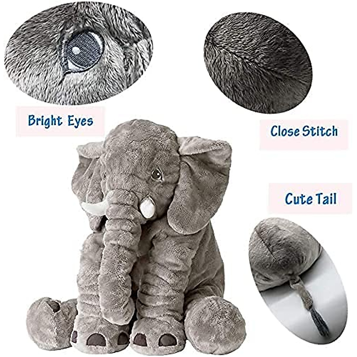 THISMY Large Stuffed Animal Elephant Stuffed Plush Toy for Boys and Girls 3+ Years Old,24 Inches/Grey