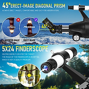 MEEZAA Telescope, Telescope for Adults High Powered Professional, 90mm Aperture 800mm Refractor Telescopes for Astronomy Beginners Fully Multi-Coated with AZ Mount Tripod & Phone Adapter & Carry Bag