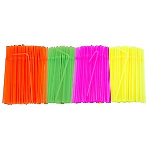 Flexible Plastic Drinking Straws (Assorted Neon) Bendable Disposable BPA Free Bendy