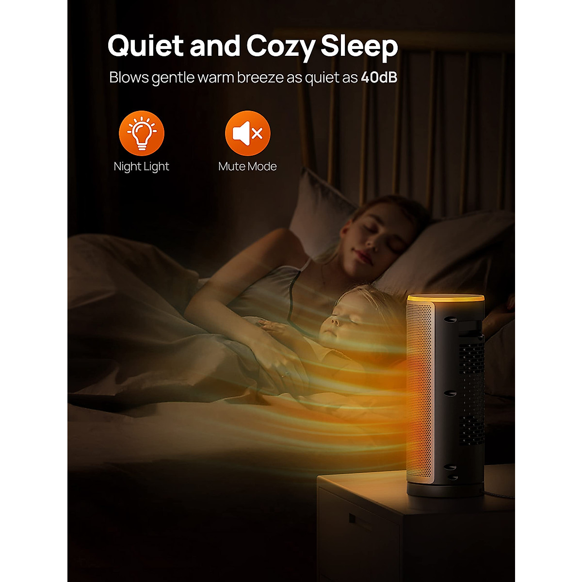 Rellorus Space Heaters for Indoor Use, 1500W Fast Heating Portable Electric PTC Ceramic Heaters, with ETL Certified, Remote, Thermostat, 80° Oscillating, Night Light, for Bedroom Large Room Office