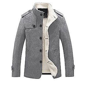DWKKONG Men's Autumn and Winter Coat Solid Color Stand-up Collar Jackets Long Sleeved Mens Pullover Rain Jacket Grey
