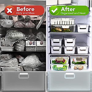 WONSURE Fridge Organizer,Stackable Food Storage Container With Vented Lids And Removable Drain Tray for Refrigerator Organizer and Storage Clear for Food, Drinks, Vegetable
