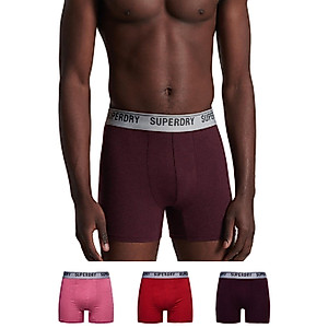 Superdry Mens Organic Cotton Boxers Triple Pack, Elasticated Waistband Burgundy/Red/Pink Size Xl