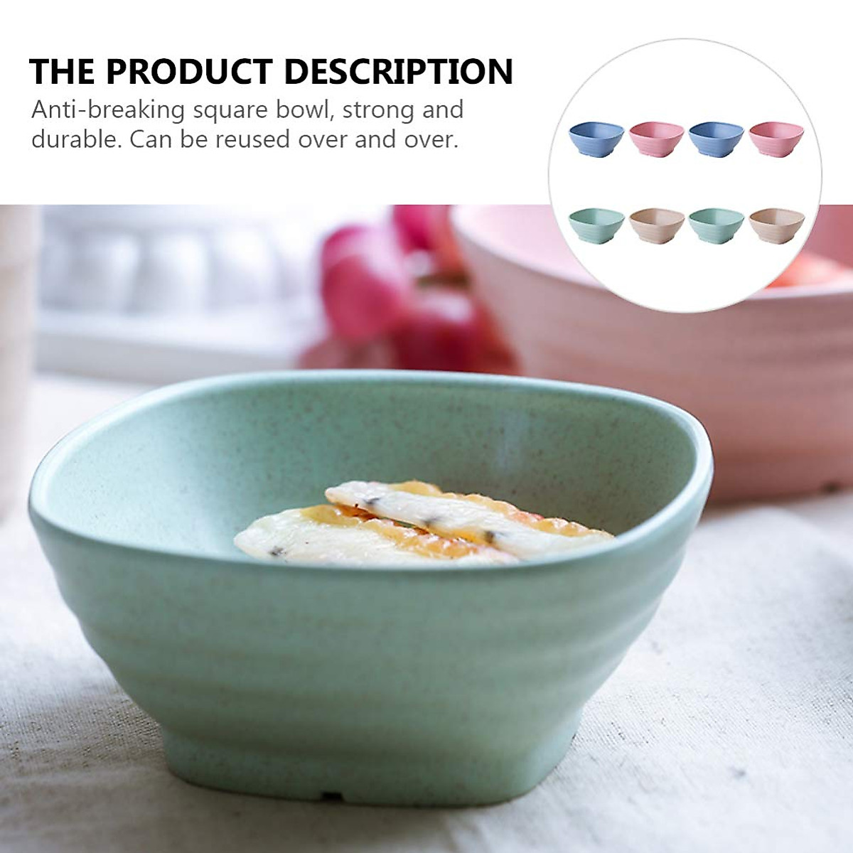 Cabilock 8pcs Square Wheat Straw Bowls Unbreakable Bowls Cereal Bowls Rice Bowls Deal for Breakfast, Oatmeal, Soup, Noodle, Snack