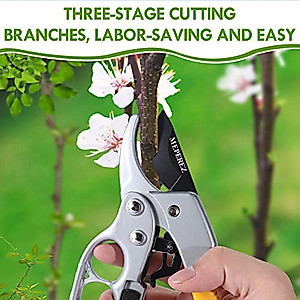 MEPEREZ Garden clippers, Ratchet pruning shears for gardening, Work 3 times easier, Hand pruners, Cutting rose, floral, tree, live plants, Sharp, Durable trimming scissors, Arthritis weak hand snips