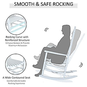 Outsunny Outdoor Rocking Chair, Wooden Rocking Patio Chairs with Rustic High Back, Slatted Seat and Backrest for Indoor, Backyard, Garden, White