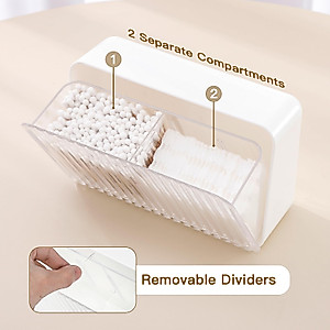 FABROK 2Pcs Wall Mounted Storage Organizer for Cotton Pads, Qtip Holder Dispenser with 2 Compartments, Bathroom Vanity Storage Canister for Cotton Swab, Makeup Pads, Hair Clips, Hair Ties(White-2PCS)