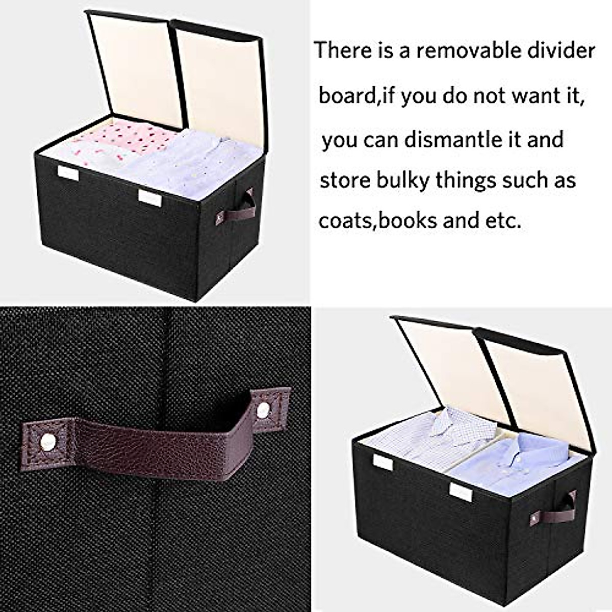 Larger Storage Cubes [4-Pack] Senbowe Linen Fabric Foldable Collapsible Storage Cube Bin Organizer Basket with Lid, Handles, Removable Divider For Home, Nursery, Closet - (16.5x 11.8 x 9.8”)