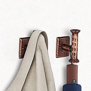 Monarch Abode 19629 Metal Hand Hammered Wall Hooks Multi-Purpose Towel, Coat, Robe and Door Hooks, Decorative Towel Hook, Heavy Duty, Set of 2, Antique Copper Finish