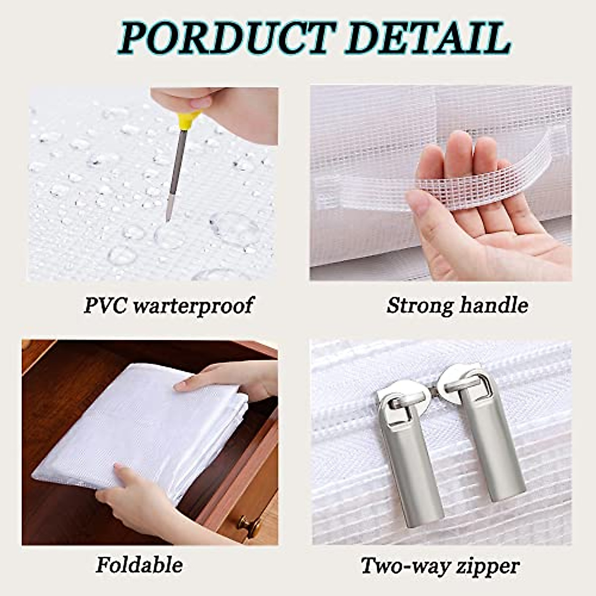 2-Pack Under Bed Storage Containers 58L Foldable PVC Bag Large Capacity Storage Containers with Strong Zipper, 3 Reinforced Handles, Low Profile Underbed Storage Bins for Clothes, Blankets, Shoes