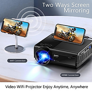 Mini Projector with WiFi and Bluetooth, 12000L Native 1080P Projector 4K Supported, Phone Projector for iPhone and Android, Home Projector with Built-in Speaker/HDMI/USB/PC/TV Stick/Switch Supported