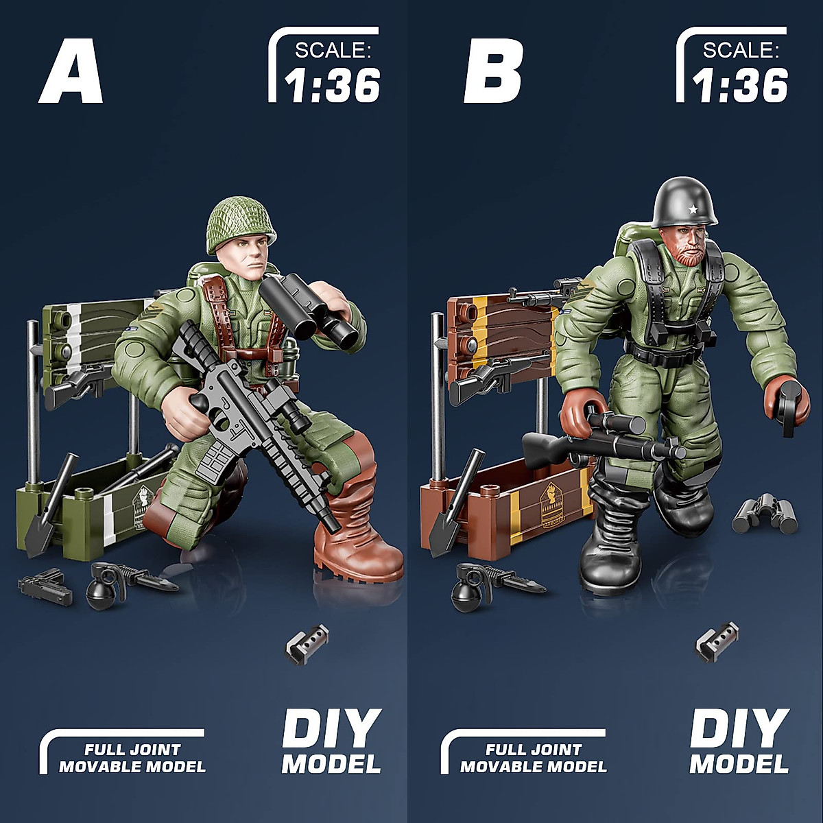 MEIEST WWII Soldier Model Equipment Assembly Building Block Toys,8 PCS Soldier Action Mini-Figures with Multiple Military Weapons Accessories,Party Favors Set for Boys