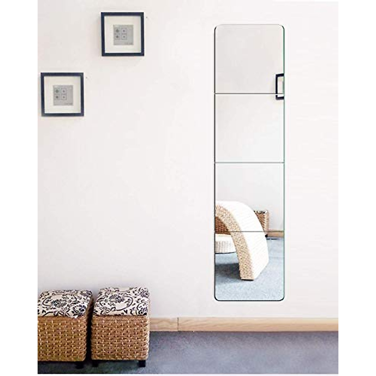 Lecerent Full Length Wall Mirror with Acrylic Adhesive Tapes, 4pcs Frameless Body Mirror Tiles for Bedroom Bathroom Home Gym Closet Door