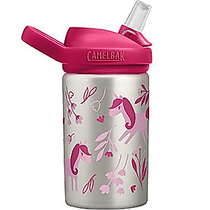 CamelBak Eddy+ Kids Water Bottle, Stainless Steel with Straw Cap, 14 oz, Unicorn & Blooms - Spill-Proof When Open, Leak-Proof When Closed, Model Number: 2305104040