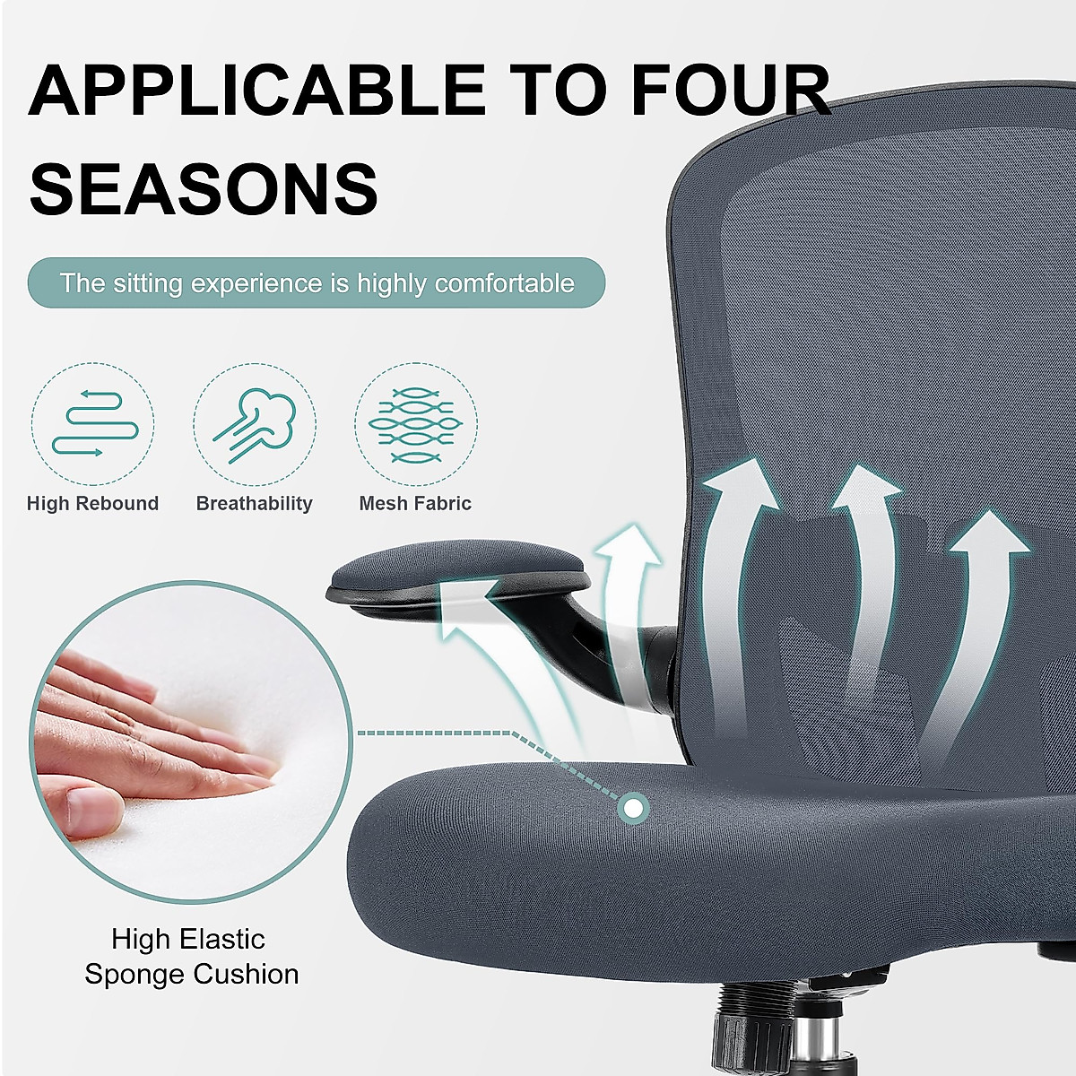 Brick Attic Ergonomic Office Chair, Lumbar Support Desk Chair with Flip-up Armrest and Breathable Mesh, Height Adjustable Swivel Office Chair Darkgray