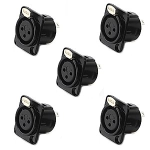 GDQLCNXB XLR Female Jack 3 Pin Panel Mount Jacks, XLR Female Socket Microphone Connector 5Pcs,Black Metal Housing