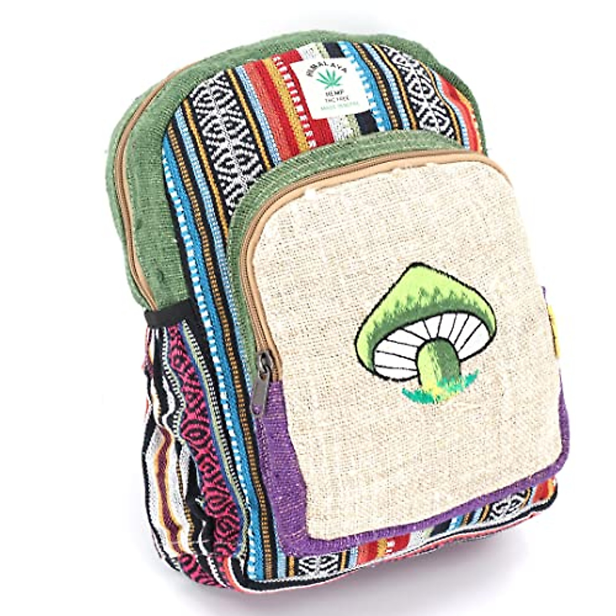 Himalaya Handmade Unique 100% Hemp Backpack Small Backpack Hippie Backpack Festival Backpack Hiking and Laptop Backpack FAIR TRADE with Love Multi/Green Mini