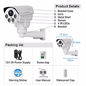 Jennov POE Security Camera 5MP(2592x1944) HD IP PTZ Security Camera CCTV Home Video & Audio Surveillance Outdoor Pan Tilt & 5X Zoom Night Vision Motion Detection Free Phone App Remote View