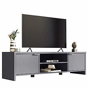 Madesa TV Stand with Cabinet Storage and Open Shelves for 55, 65 Inch Media Storage Gaming Media Console Living Room Entertainment Center Modern Wooden Television Cabinet - Grey