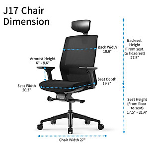 BESTUHL J17 Home Office Desk Chair - Ergonomic, High Back, 3 Lockable Recline Positions, 3-Way Armrest, Adjustable Seat Depth & Lumbar Support, Breathable Mesh Back (Black)