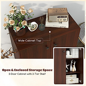 LOKO 2-Door Storage Cabinet, Modern Floor Cabinet with 3-Tier Shelf, Freestanding Side Cabinet with Anti-Toppling Device, Storage Organizer for Living Room, Kitchen, Dining Room, Entryway (Brown)