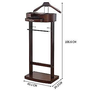 HALYING Clothes Valet Stand, Floor Standing Clothes Valet, Suit Hanger Rack with Drawer and Solid Frame Crease-Free Suit Coat Stand Storage Wooden for Hallway Dressing Room